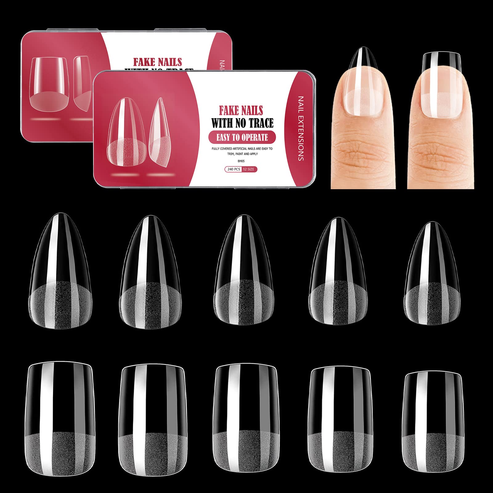 Buy 240 PCS 12 Size Gel Nail Tips Set, Soft Nail Art Gel Nail ...