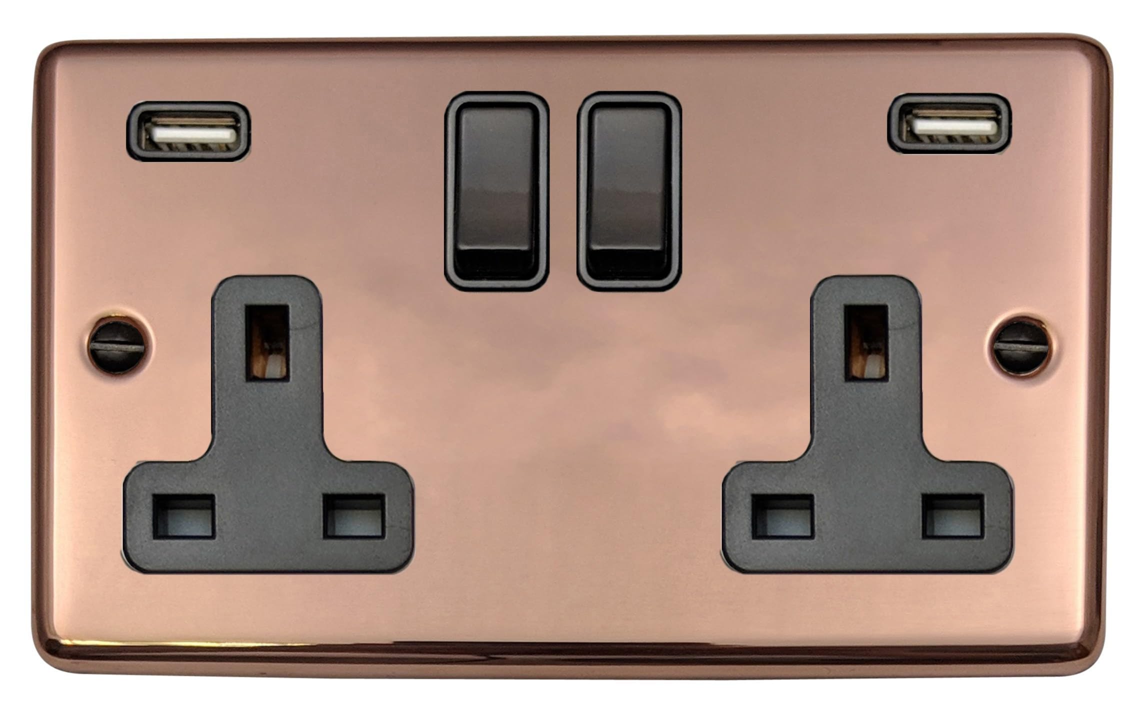 Contour Copper Double Socket with USB (Black Switch) - CBC910B : Amazon ...