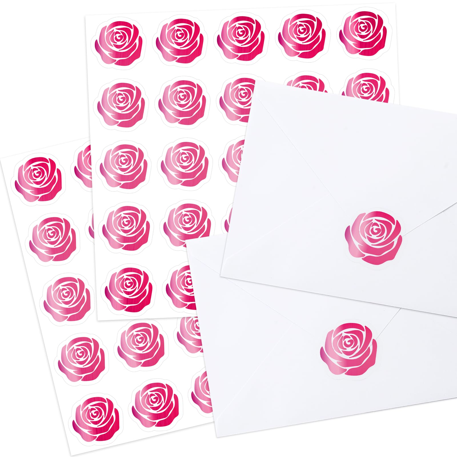 Amazon.com: Whaline 500Pcs Rose Stickers Pink Foil Flower Envelope Seal ...