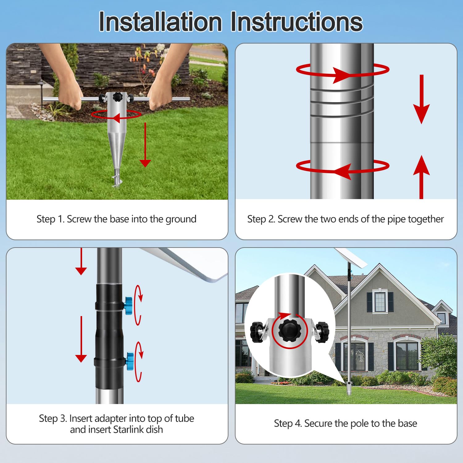 Starlink Pole Mount, 9ft Starlink Ground Pole Mount Kit Features a ...