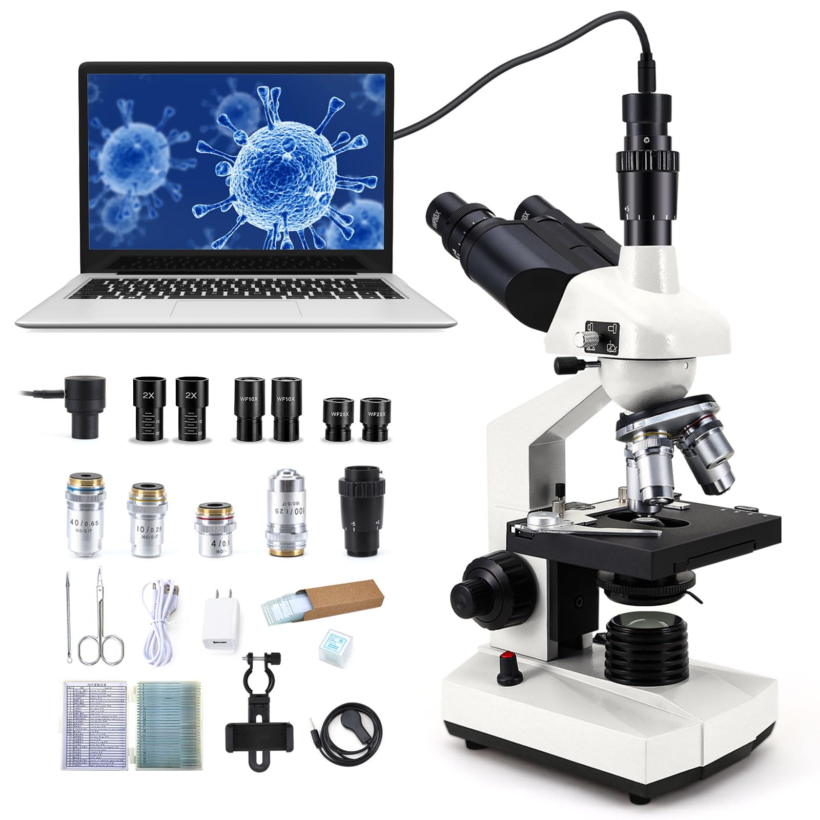 40X-5000X Compound trinocular Microscopes trinocular fo Adults, with 5. ...