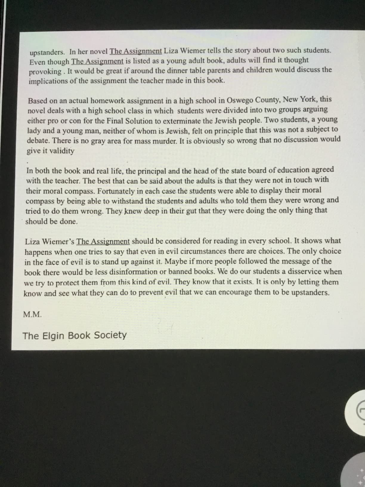 Amazon.com: The Assignment: 9780593123195: Wiemer, Liza: Books