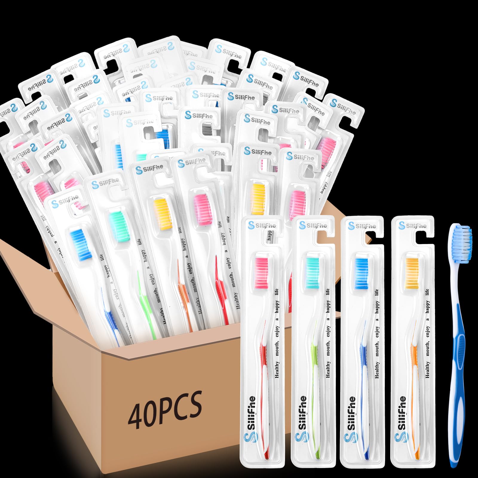 Amazon.com : SiliFine 40 Pcs Toothbrush Bulk Individually Wrapped Soft ...