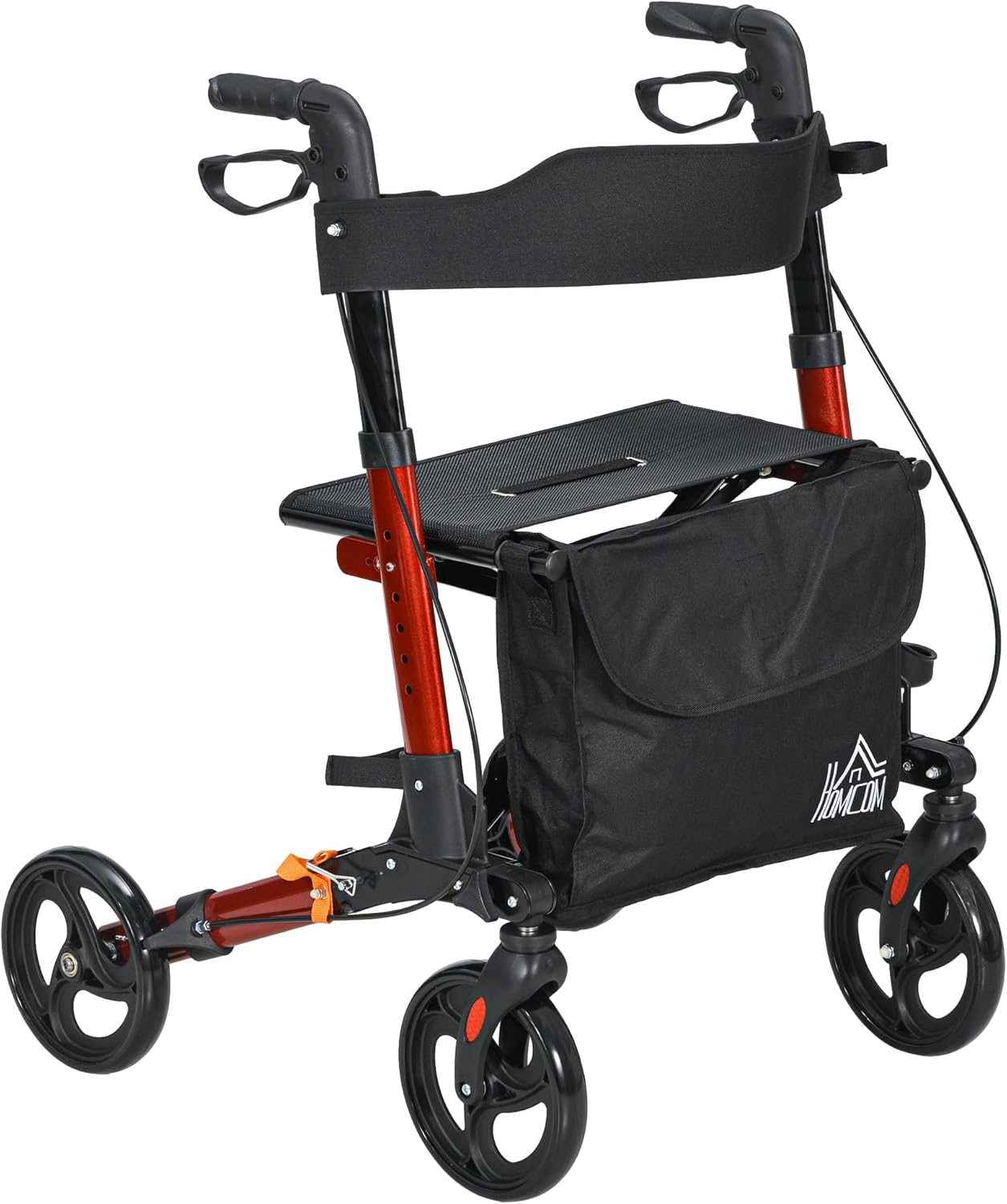 HOMCOM 4 Wheel Rollator with Seat and Back, Folding Mobility Walker ...