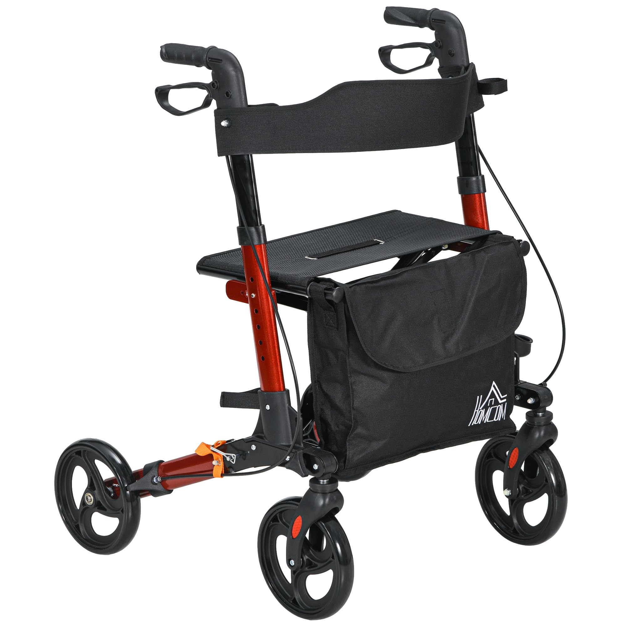 HOMCOM 4 Wheel Rollator with Seat and Back, Folding Mobility Walker ...
