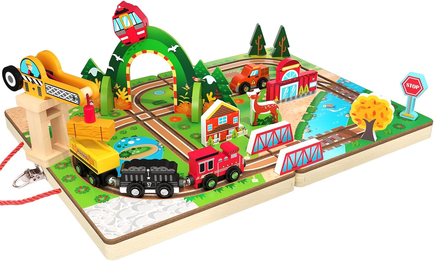 Atoylink 20pcs Wooden Take-Along Tabletop Train Track Wooden Train Set ...