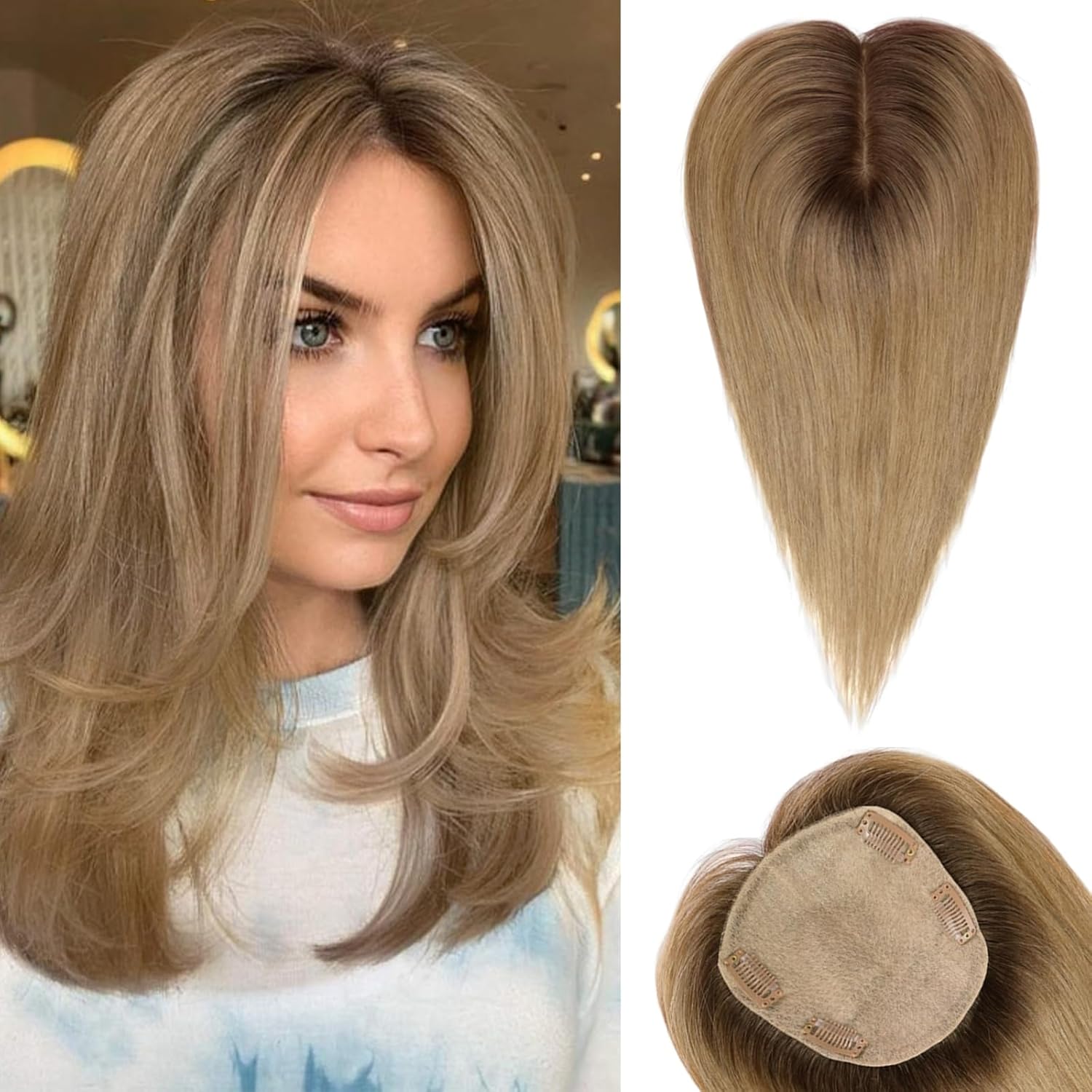 Amazon.com : starluck Hair Toppers for Women Real Human Hair, 5"*5.5"Large Coverage Ombre Ash ...