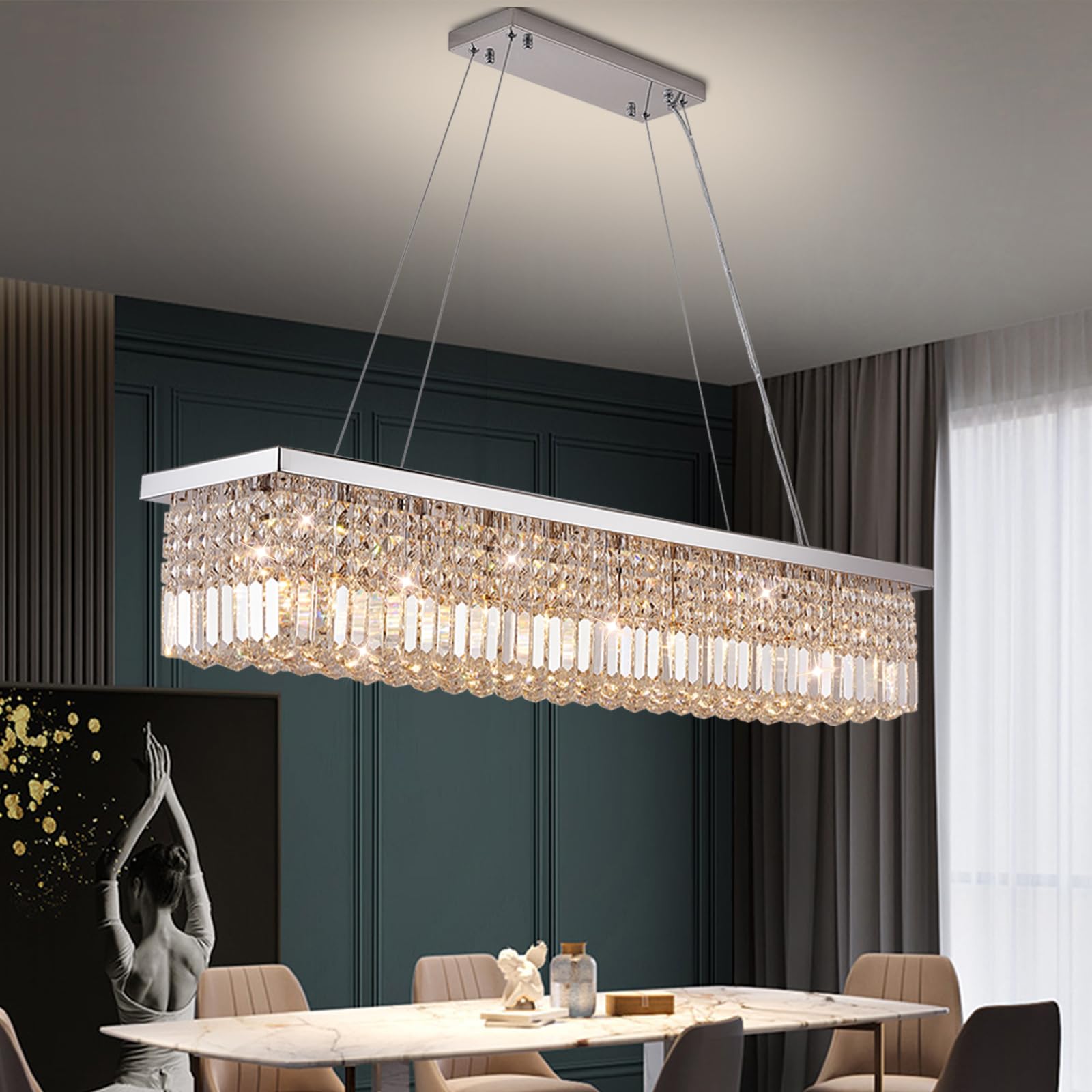Snapklik.com : PAFRUMGE Rectangle K9 Crystal Chandelier L47 11 Light Large Modern Rectangular ...
