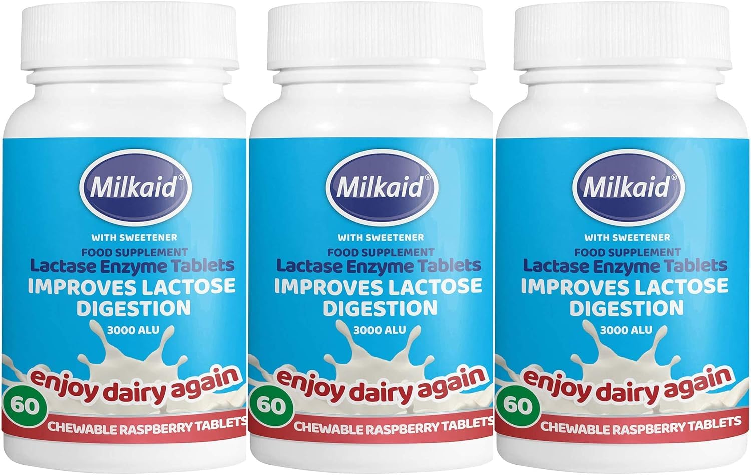 3 X 60 Tablets - Milkaid Lactase Enzyme Chewable Tablets for Lactose ...
