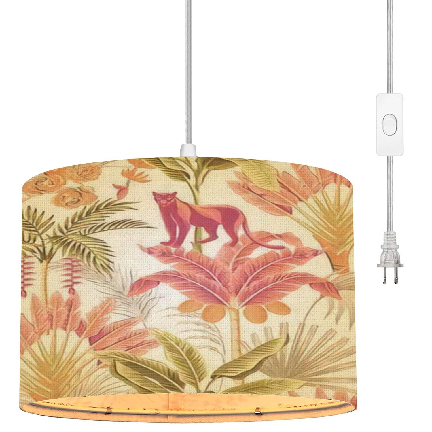 Plug in Pendant Light Tropical palms palm leaves pink panther Exotic ...