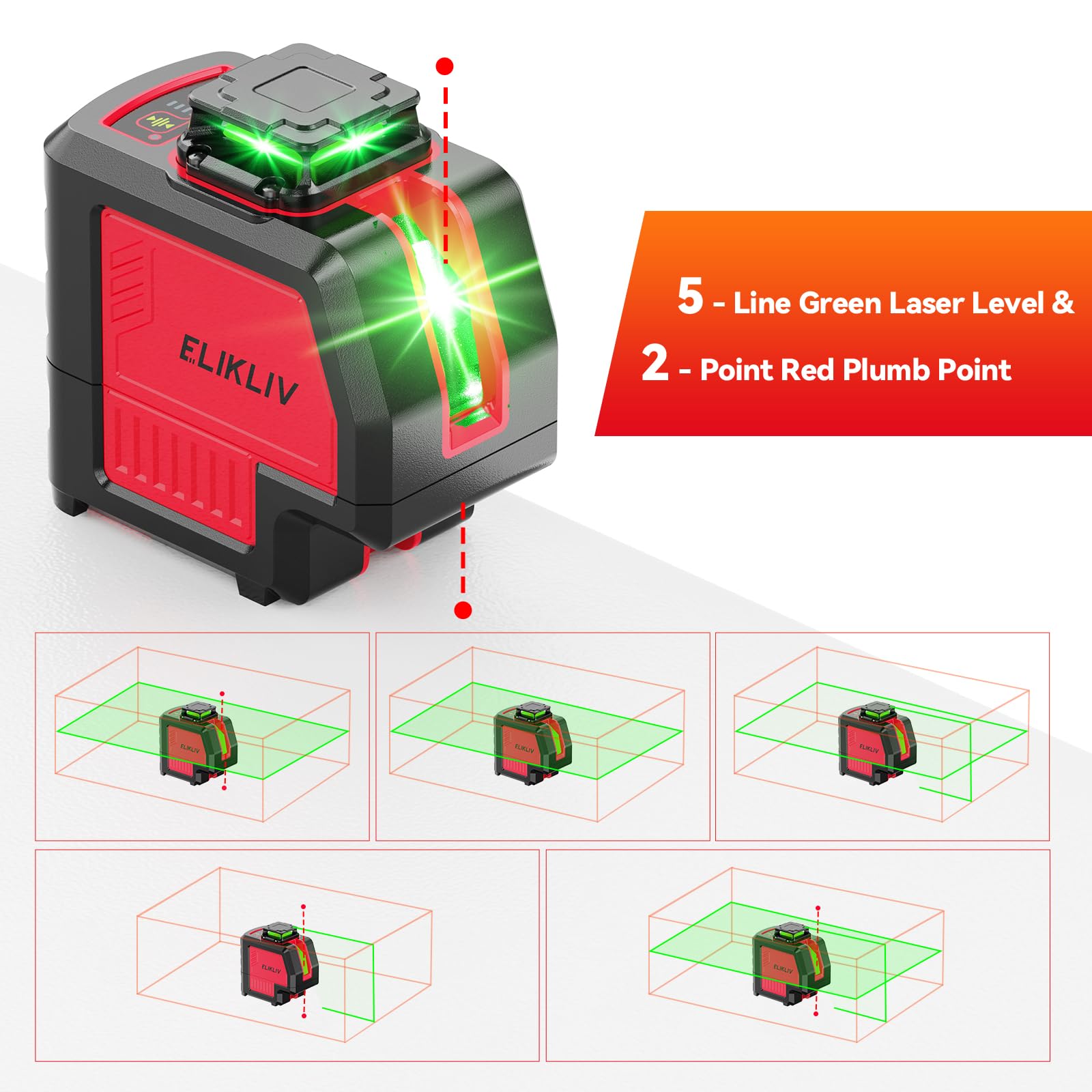 Snapklik.com : Elikliv 2 Plumb Dots 5 Lines Laser Level - 200Ft Green ...