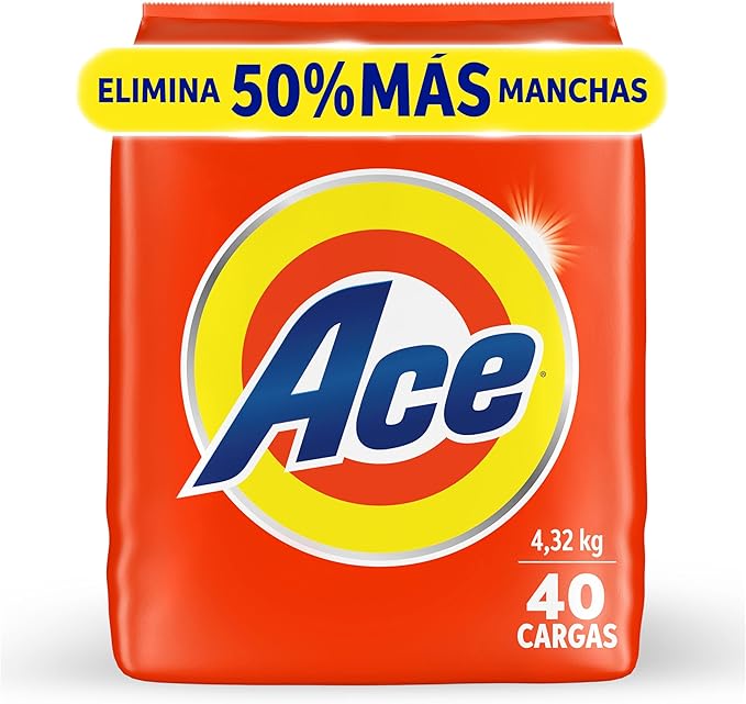 ACE Detergente en Polvo, Lava Ropa Blanca y De Color, Elimina un 50% Más de Manchas, Limpieza ...