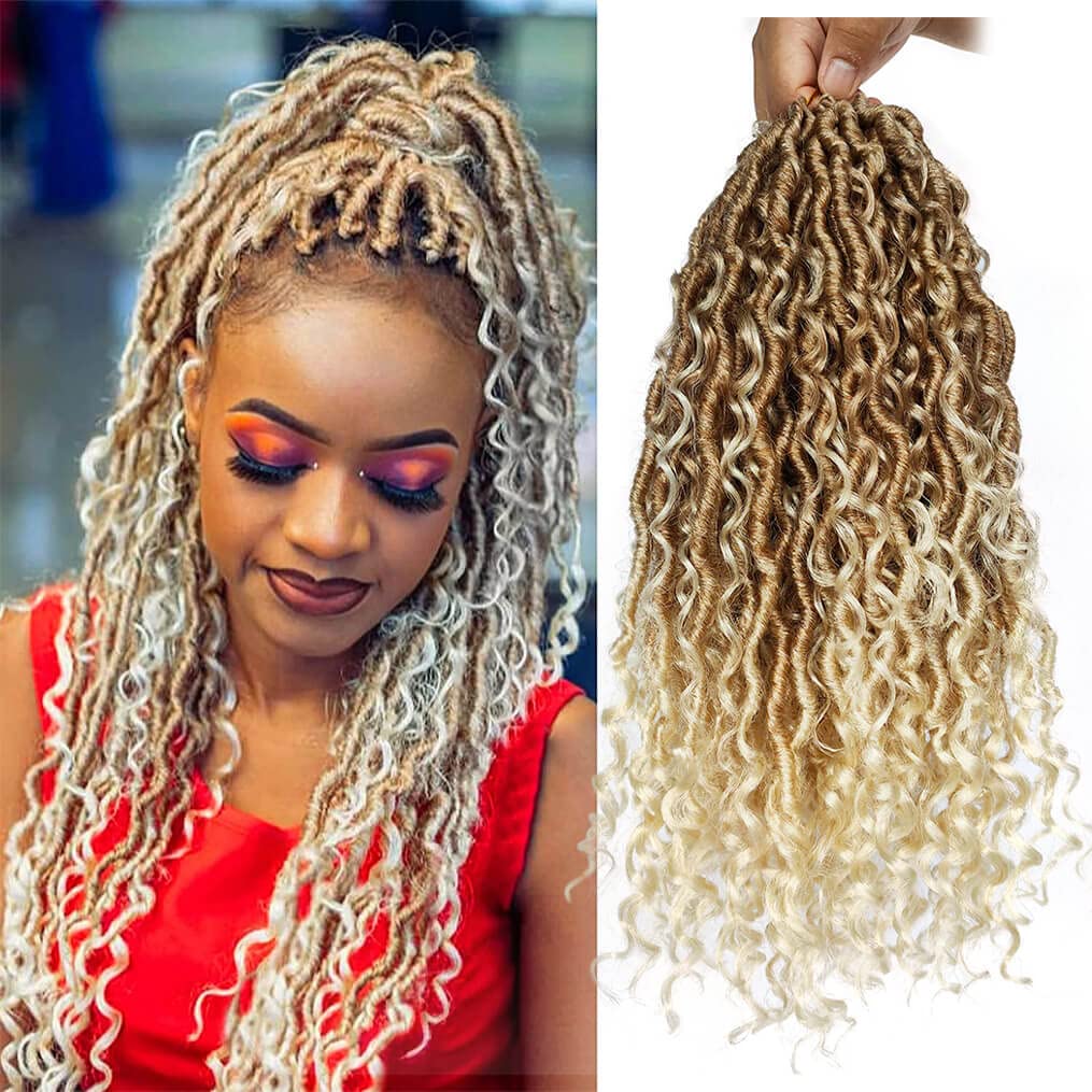 Buy 5 Packs 613 Blonde Goddess River Locs Crochet Hair 14 Inch Curly ...