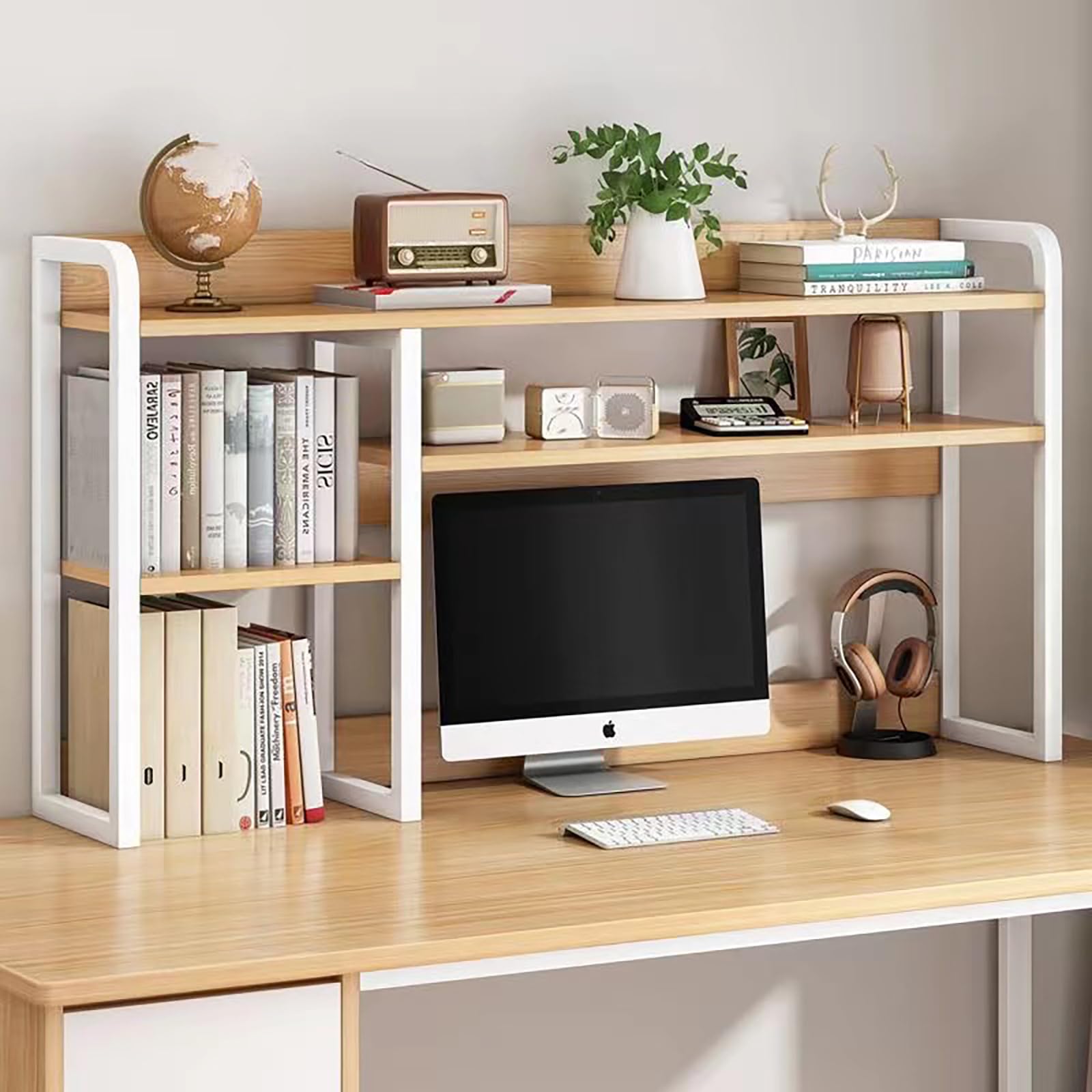 2 Tier Desktop Bookshelf for Computer Desk, Countertop Hutch Bookcase ...