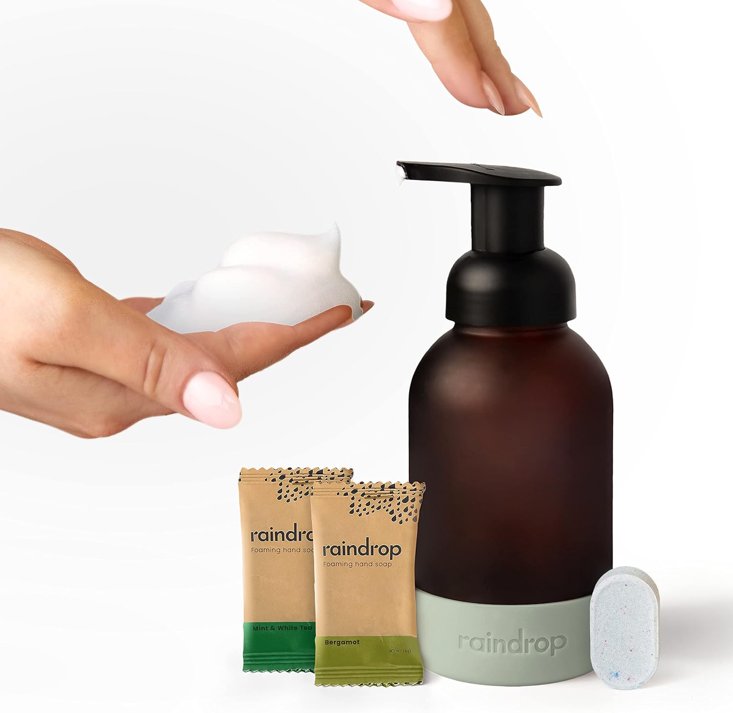 Raindrop Sustainable Hand Soap Starter Pack, 1x Foaming Glass Dispenser ...