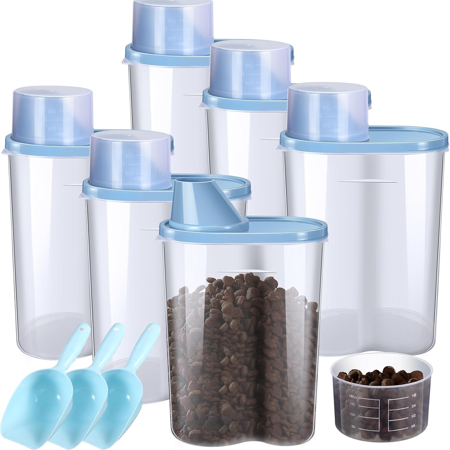Pet Supplies : Mumufy 6 Pack Pet Food Storage Containers with Measuring Cup 2lb Dog Cat Food ...