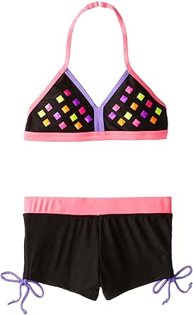 Amazon.com: Jantzen Big Girls' Pyramid Studs Boyshort Bikini, Black, 8 ...