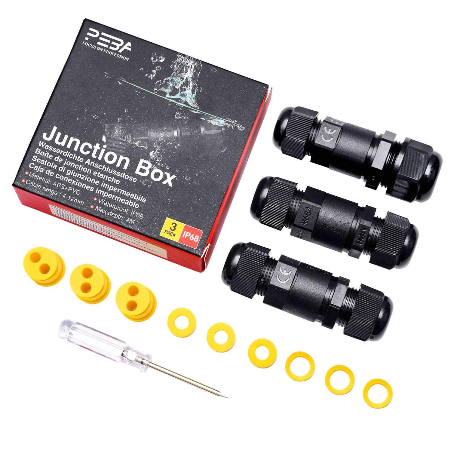 Buy Waterproof Junction Box Outdoor Cable Connector 3-Way 4-Pin IP68 ...