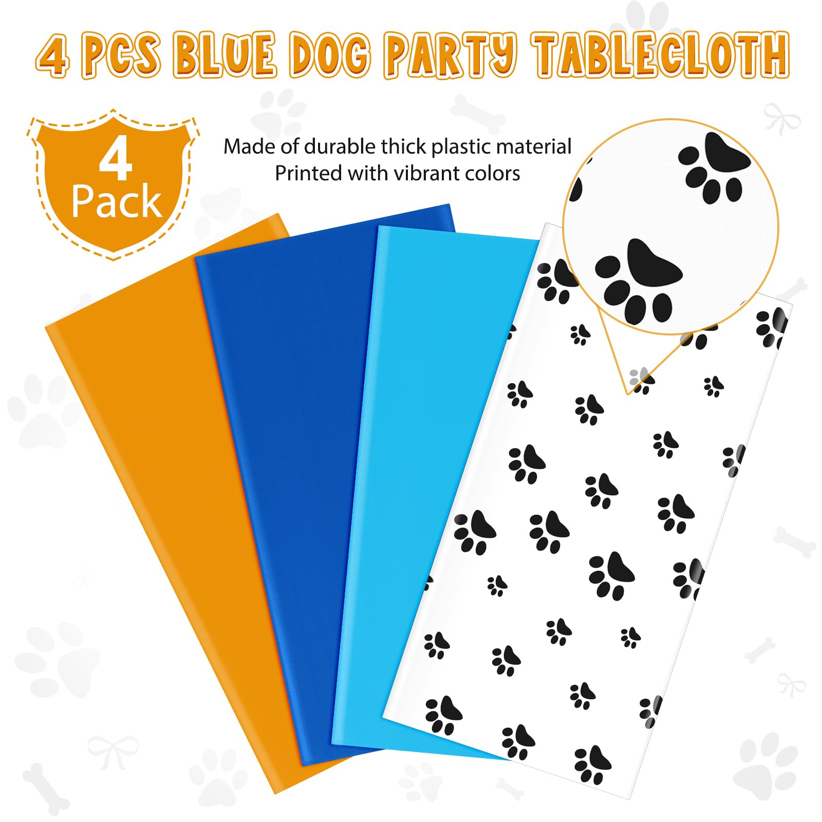 Snapklik.com : 4 Pack Paw Print Plastic Tablecloths,Blue Orange Puppy ...