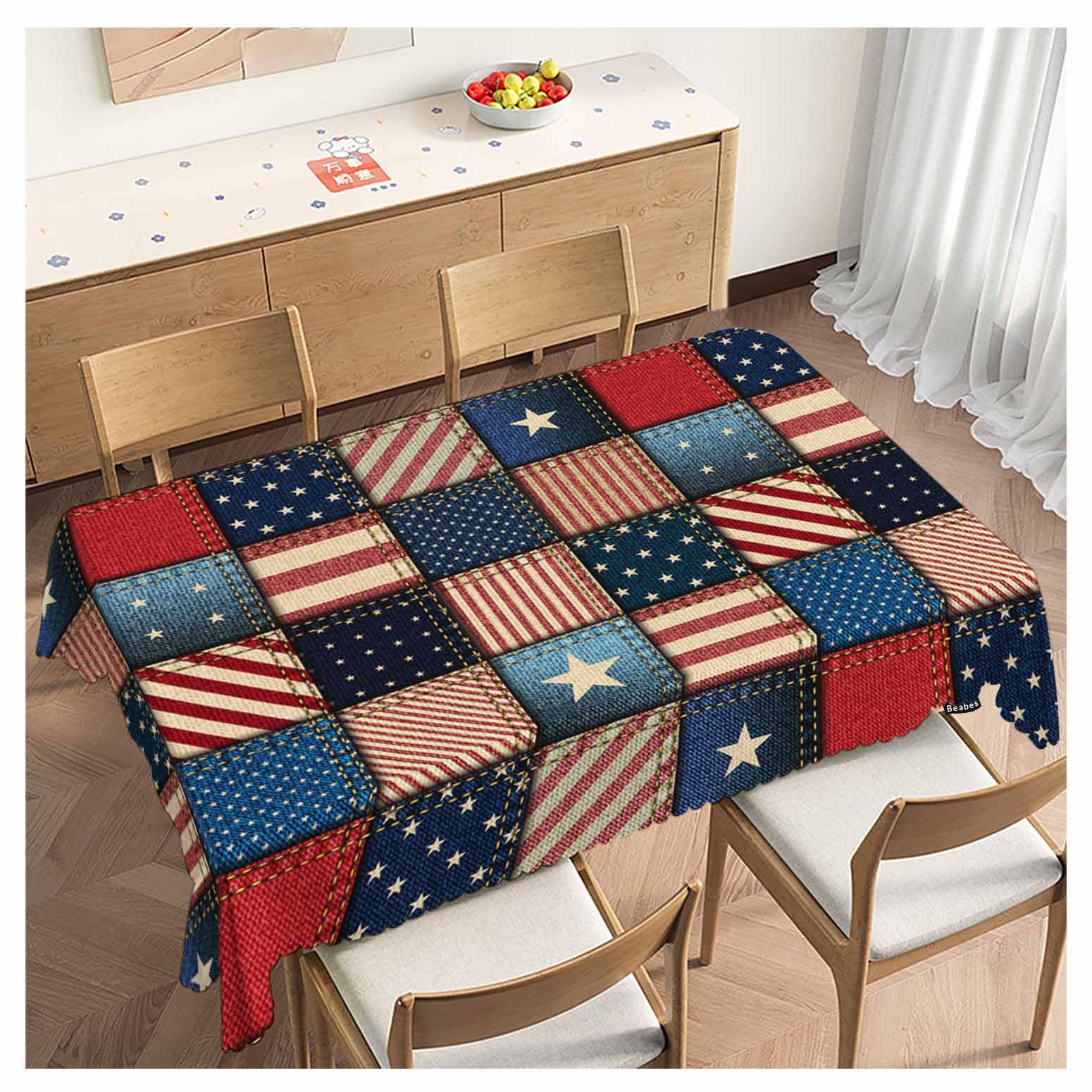 Amazon.com: Beabes American Flag Tablecloth for Rectangle Tables Denim ...