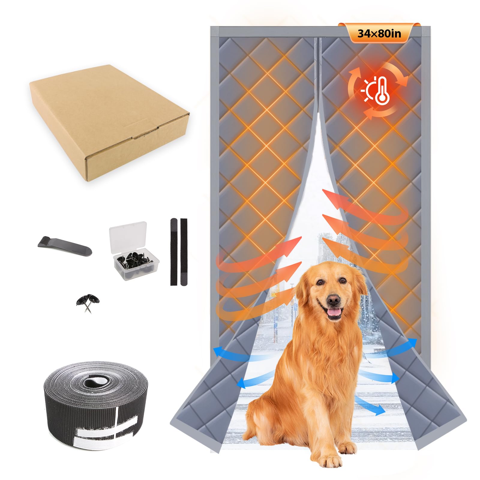 ZEIWEO Thermal Door Curtain Fits Door Size 32" X 78" Magnetic Insulated ...