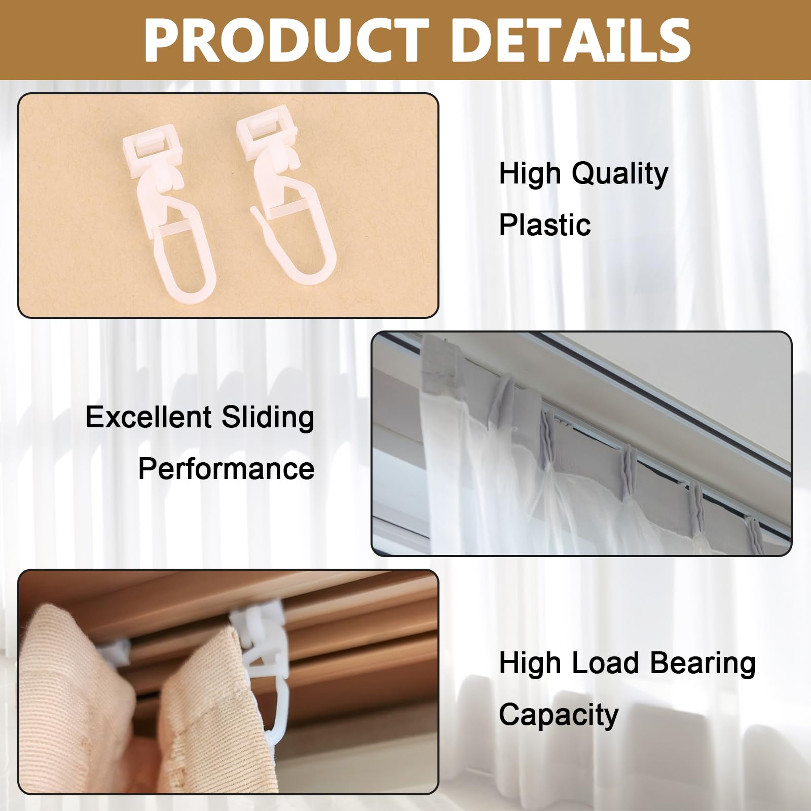 Plastic Curtain Hooks 100 Pcs Curtain Hooks, Curtain Track Gliders, For ...