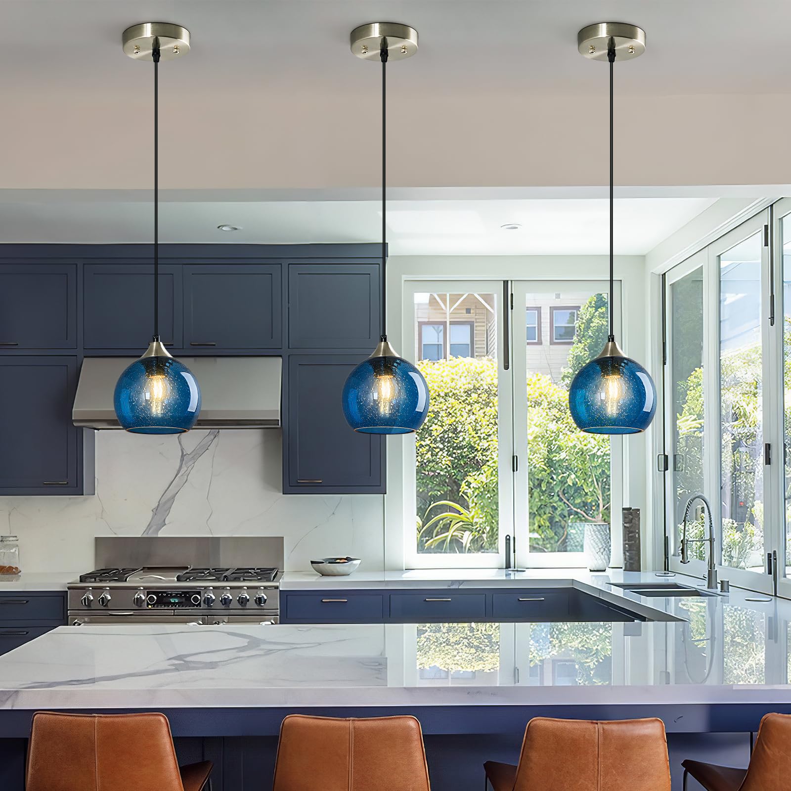 Blue Glass Pendant Lights Kitchen Island Pendant Light LBSQJ Cyan Blue
