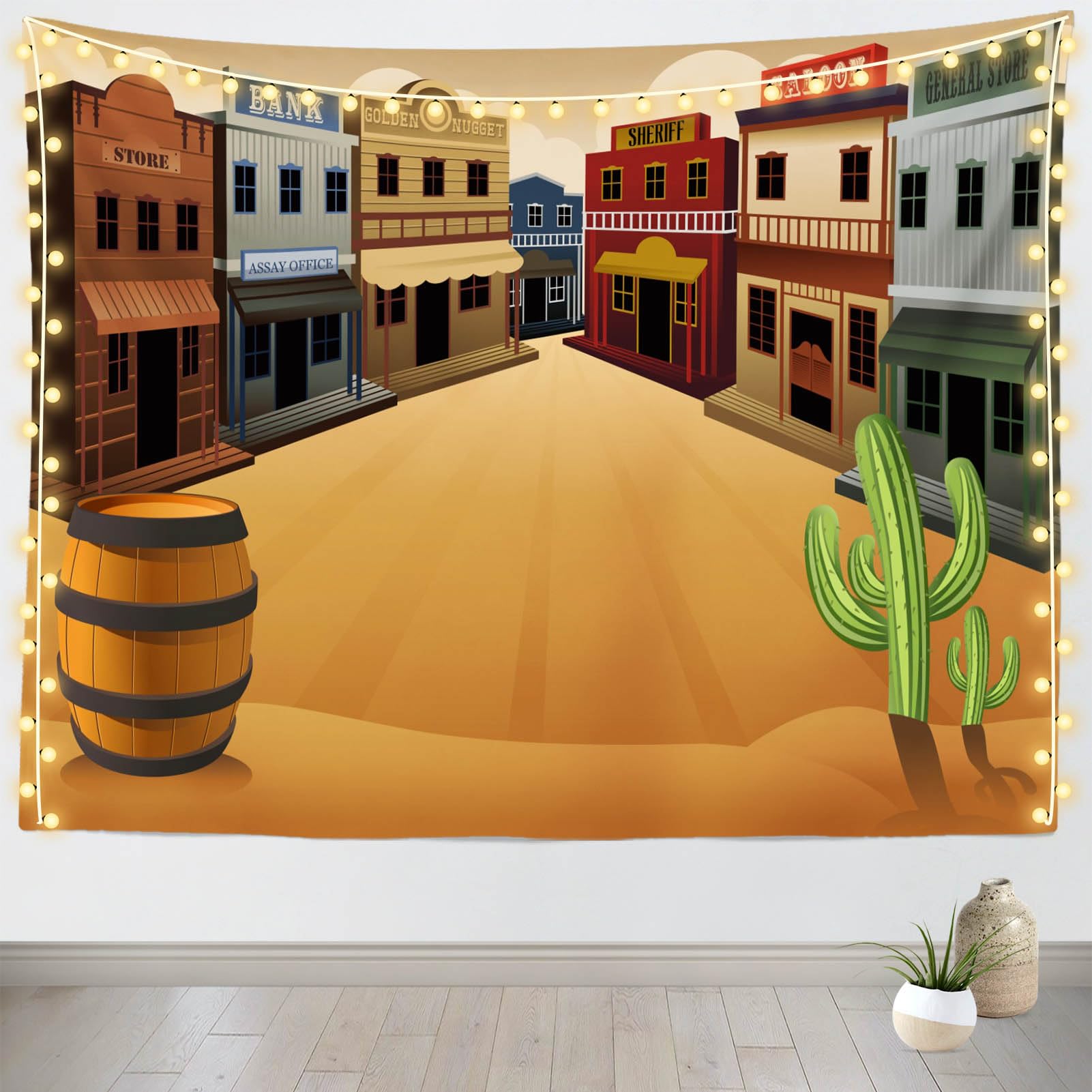 Western Town Backdrop Cartoon Wild West Town Design Circle Sailboard
