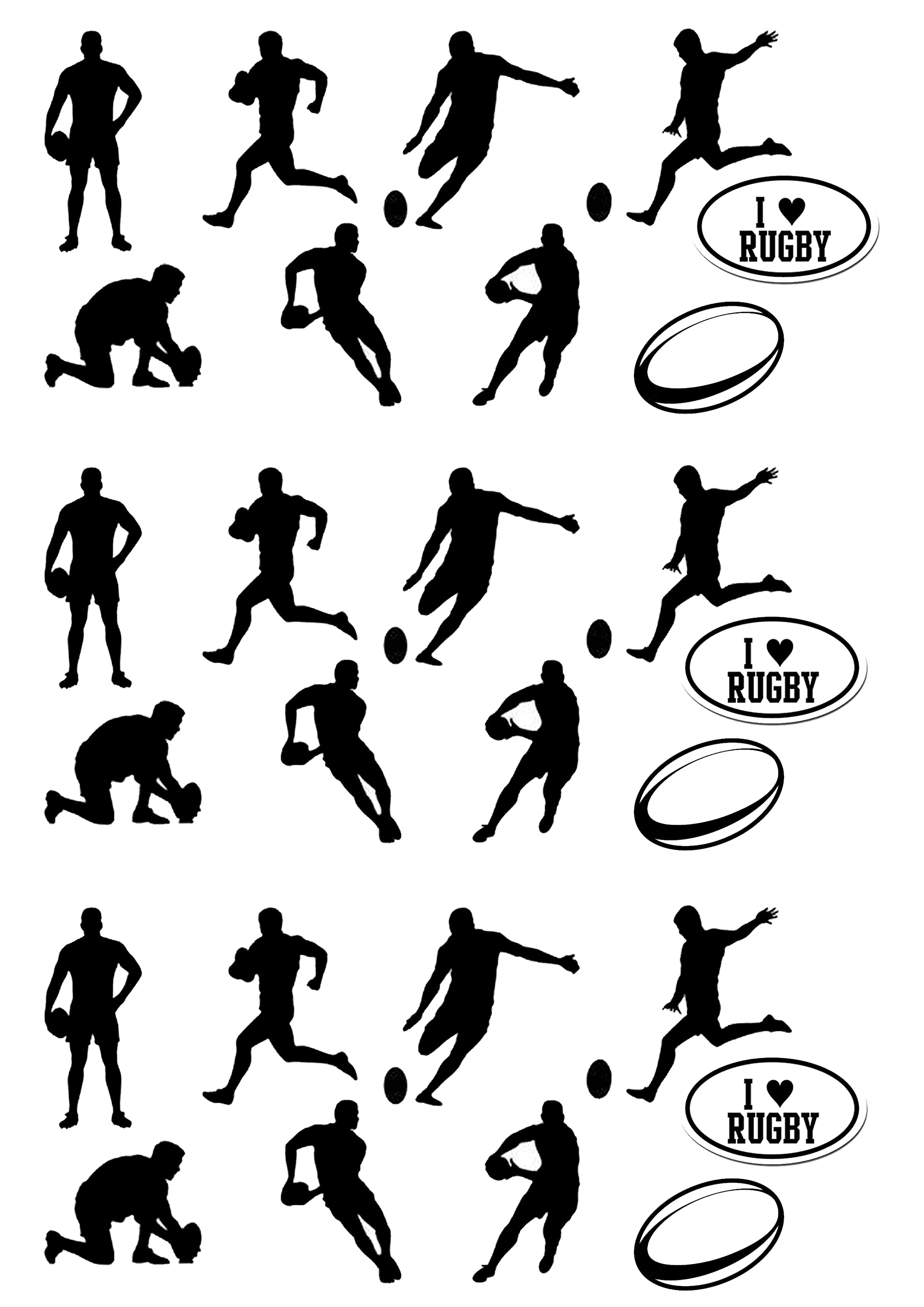 27 Stand Up Silhouette Rugby Themed Edible Wafer Paper Cake Toppers ...