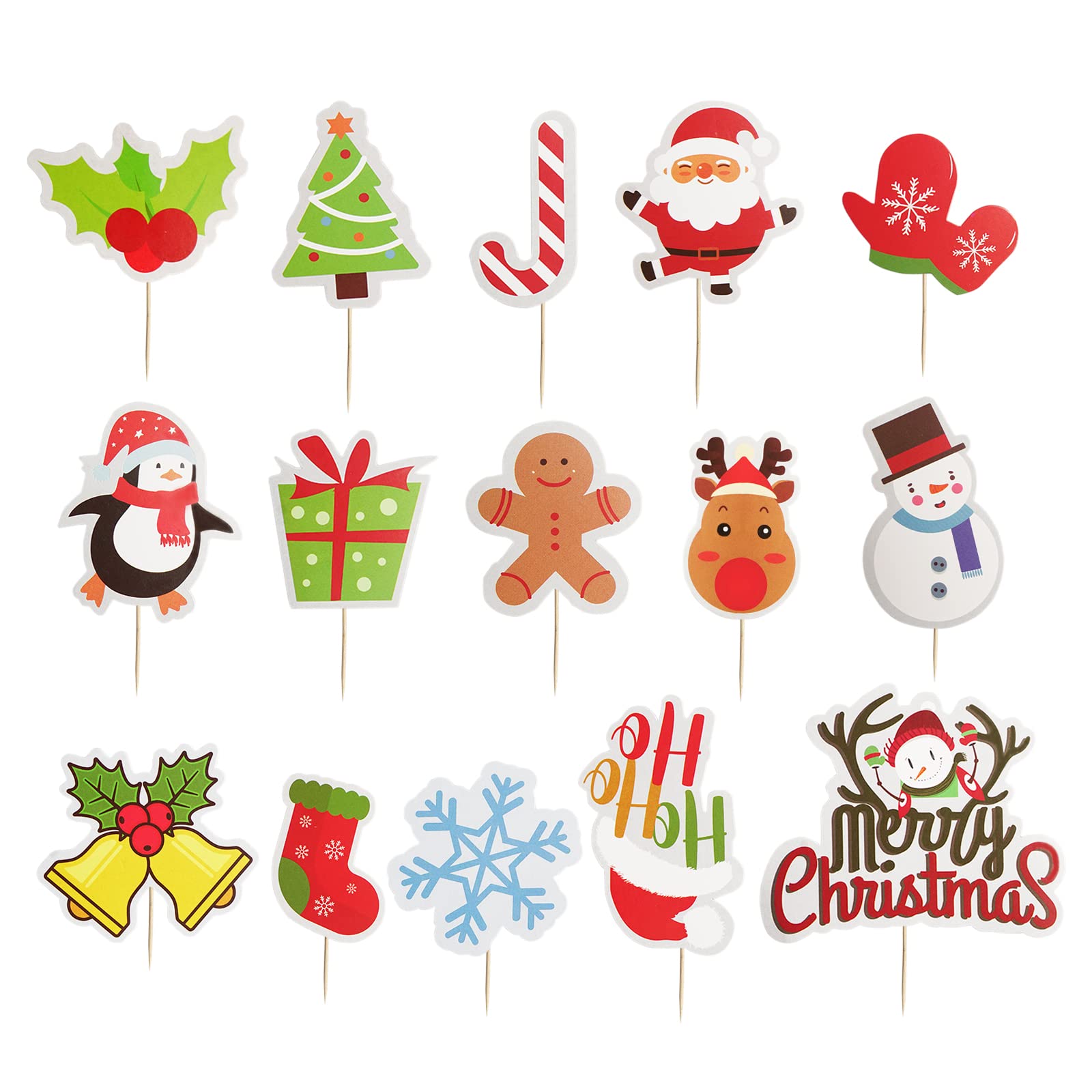 30PCS Christmas Cake Topper Cupcakes Decorating Insert Merry Christmas ...