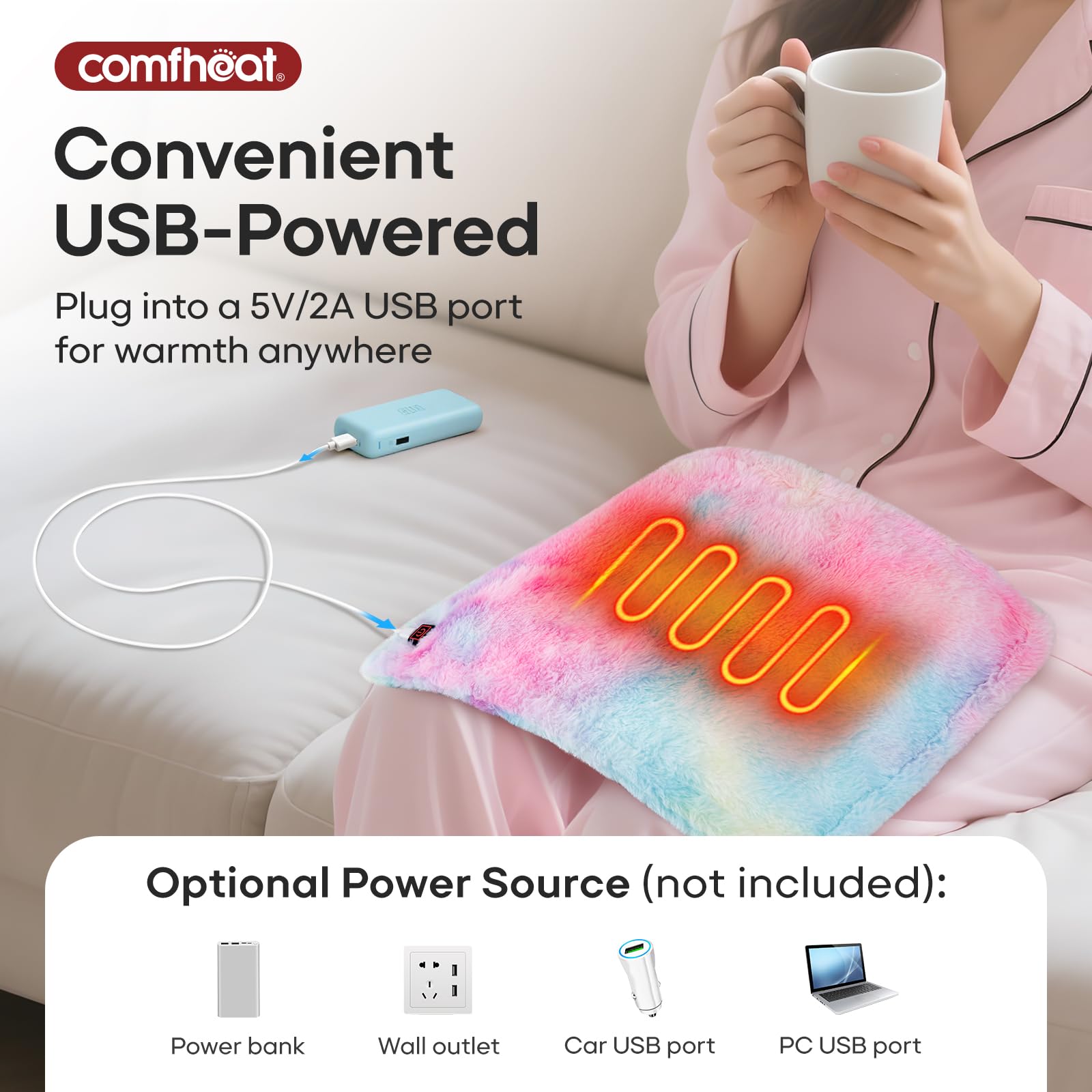 Snapklik.com : Comfheat USB Heating Pad, 5V Heated Travel Pads, 3 Heat ...