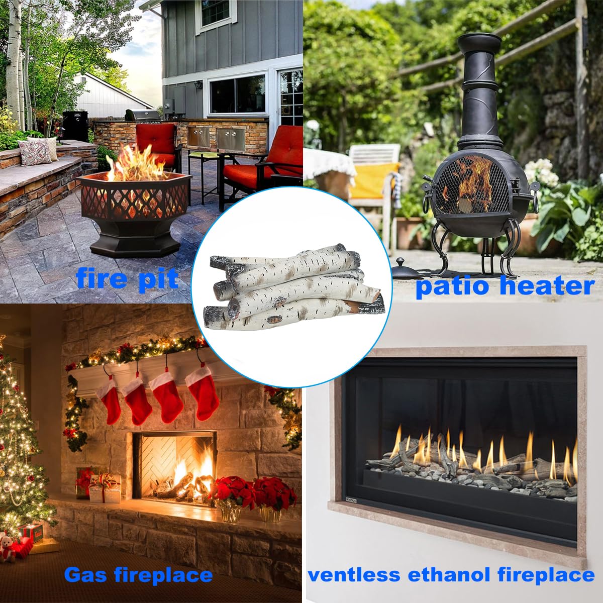 Small Gas Fireplace Logs, Ceramic White Birch Wood Gas Logs for Indoor ...