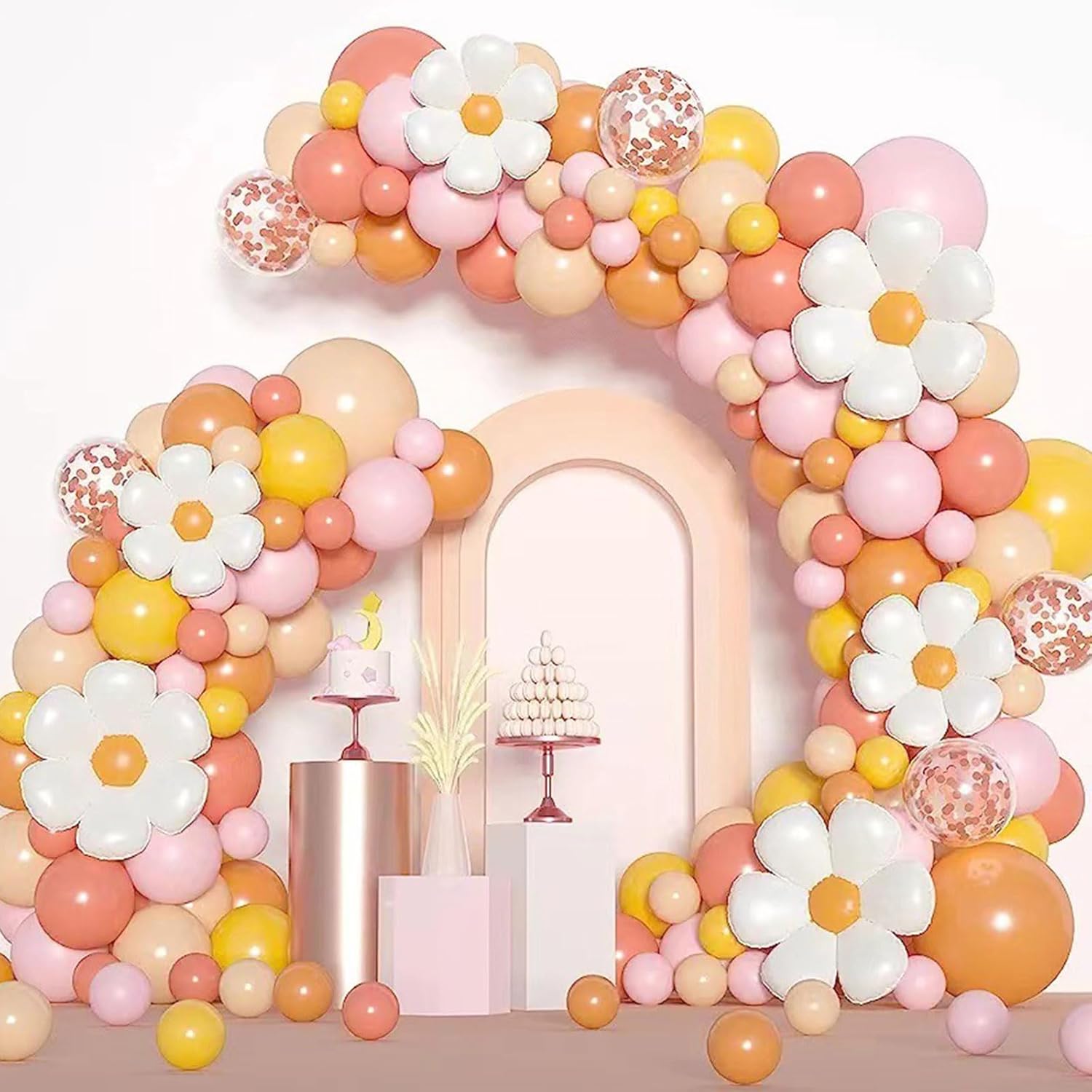 147Pcs Daisy Balloon Arch Kit, Retro Boho Pink Yellow White Orange ...