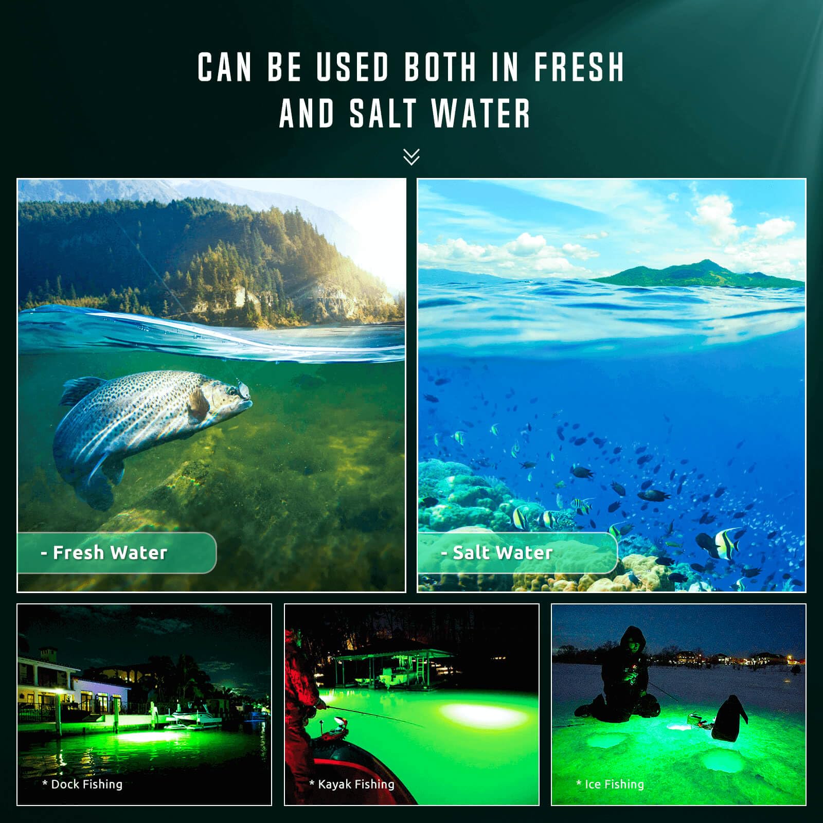 Tendelux Ultra-Bright Underwater Fishing Light, 110V & 12V Green LED ...