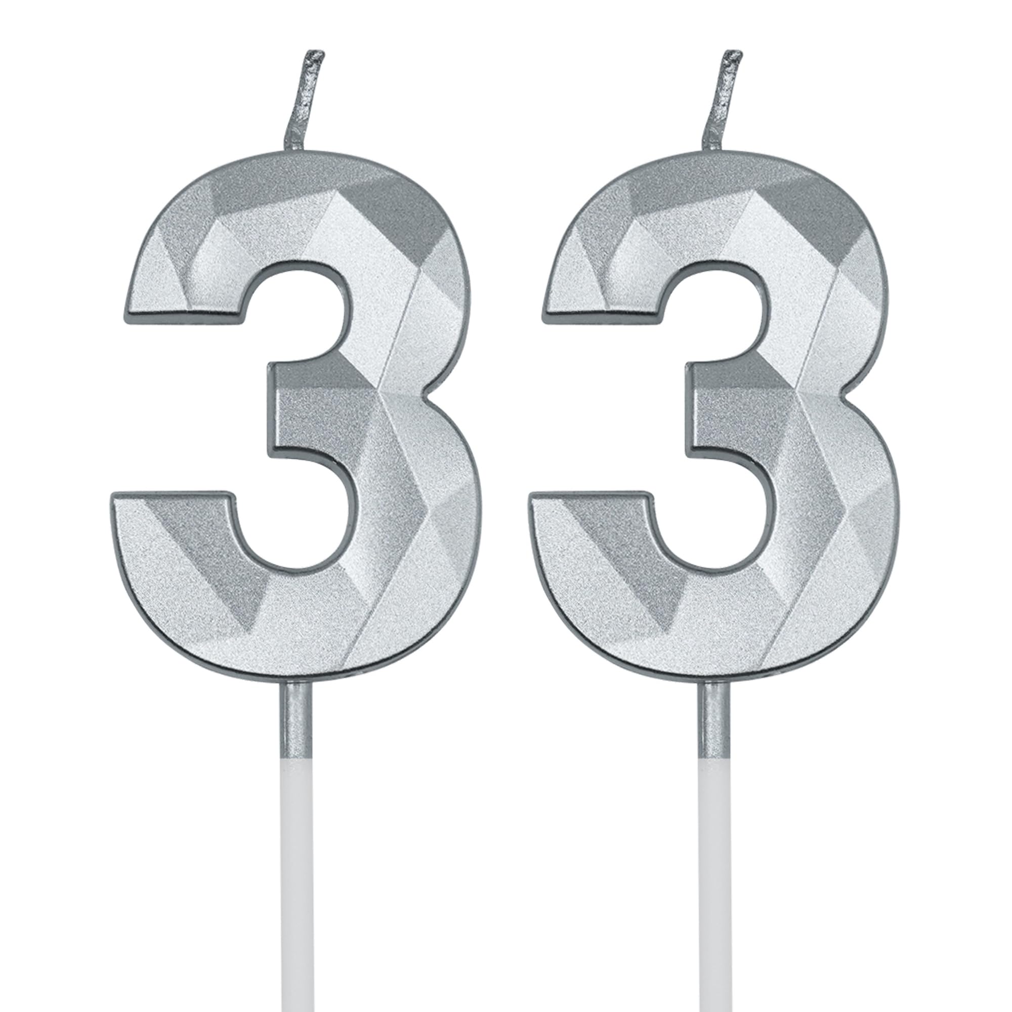 Amazon.com: 33rd Birthday Candles for Cake, Silver Number 33 3D Diamond ...