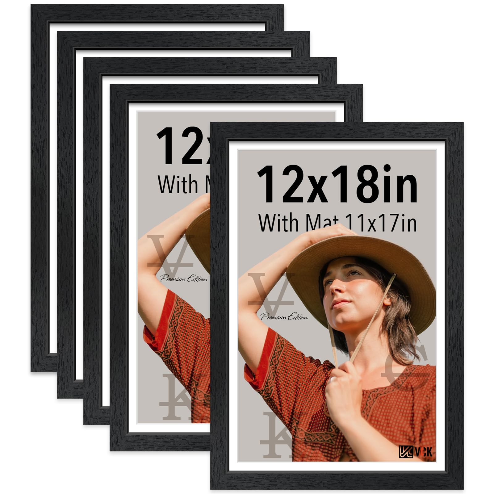 Amazon.com - VCK 12x18 Picture Frame 5 Pack - with Mat 11x17, Solid ...