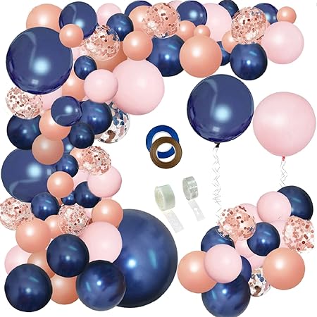 Amazon.com: Navy Blue and Gold Confetti Balloons, 60 pcs 12 inch Rose Gold/Pearl White and Gold ...