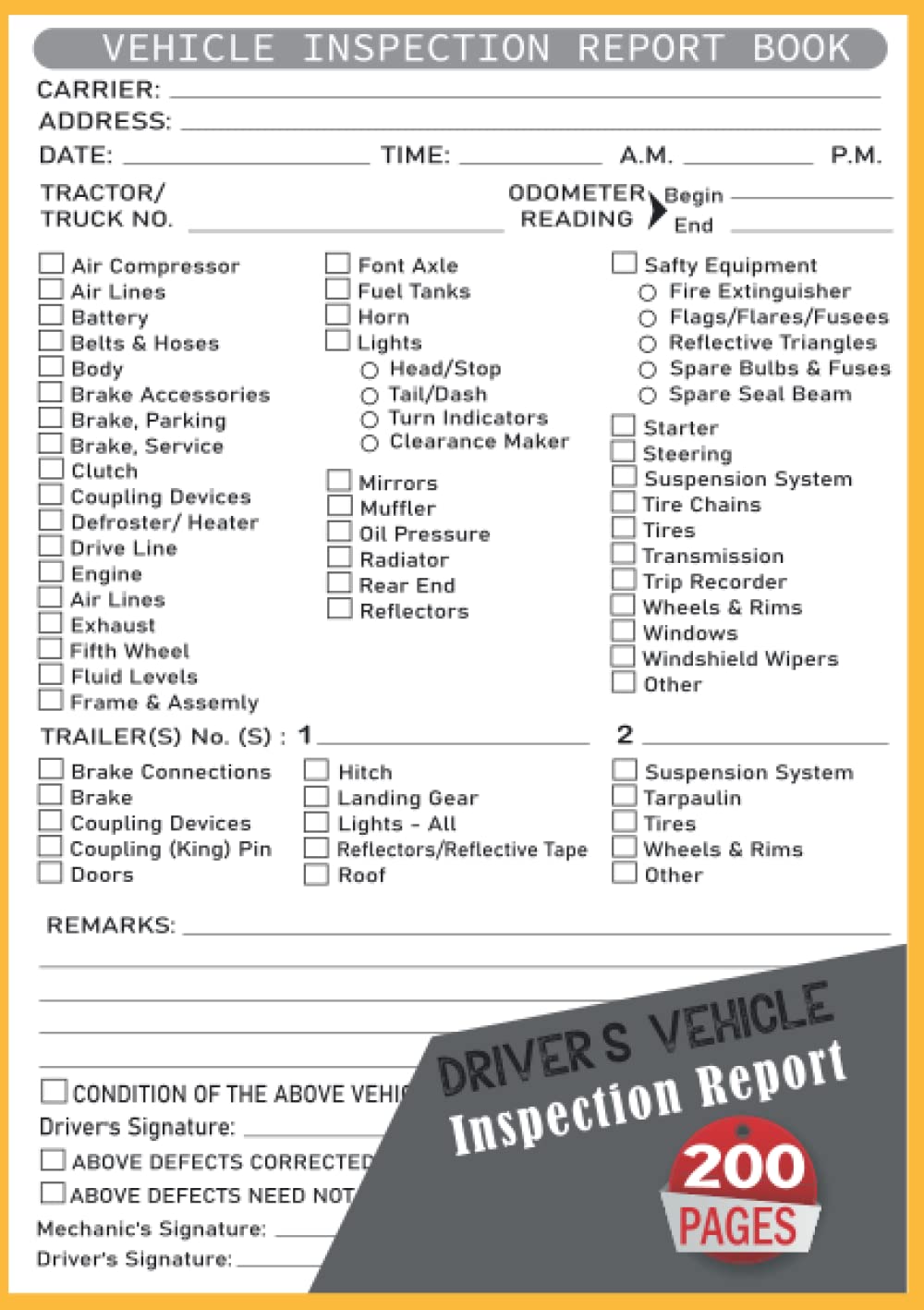Buy Driver's Vehicle Inspection Report: Vehicle's Daily Inspection ...