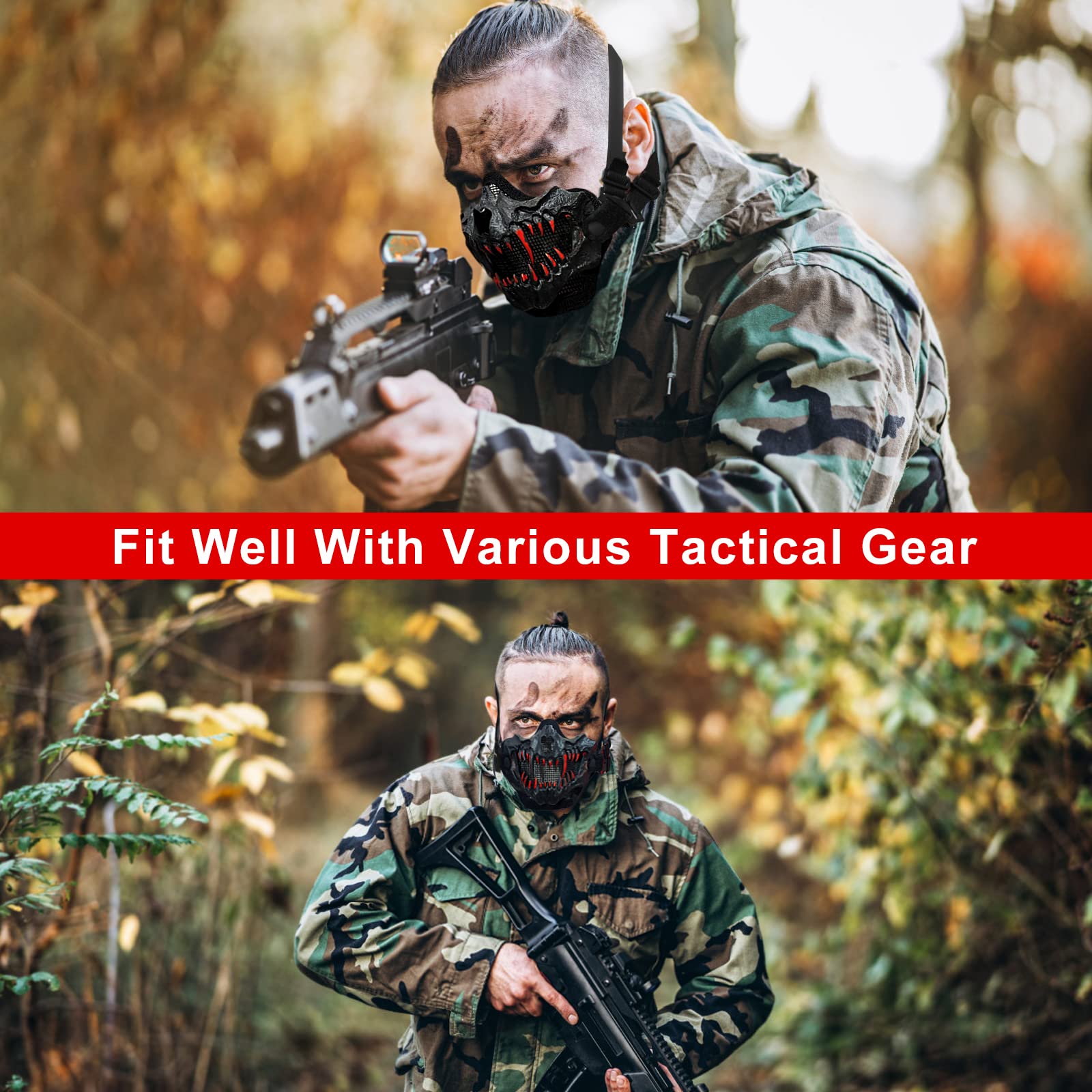 Snapklik.com : Airsoft Mesh Mask, Adjustable Half Face Skull Mask For ...