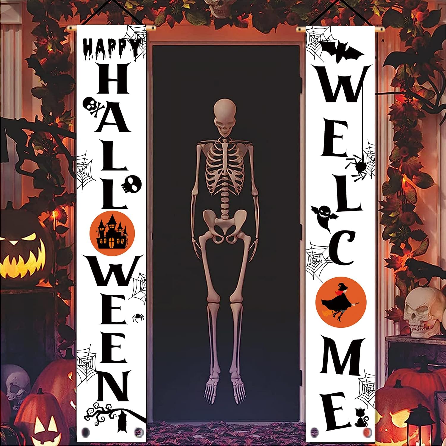 Amazon.com : GAGEC Halloween Banner Front Door Sign Happy Halloween ...