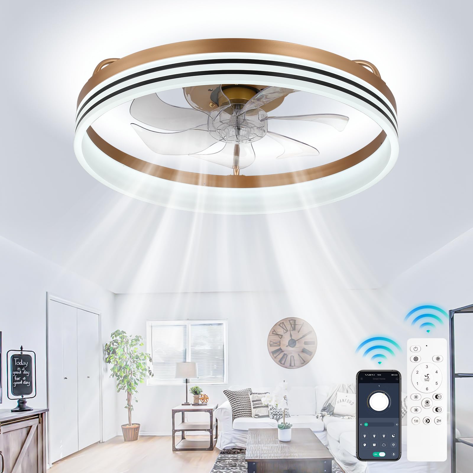 Cainjiazh Ceiling Fans with Lights and Remote 20" Dimmable Fandelier ...
