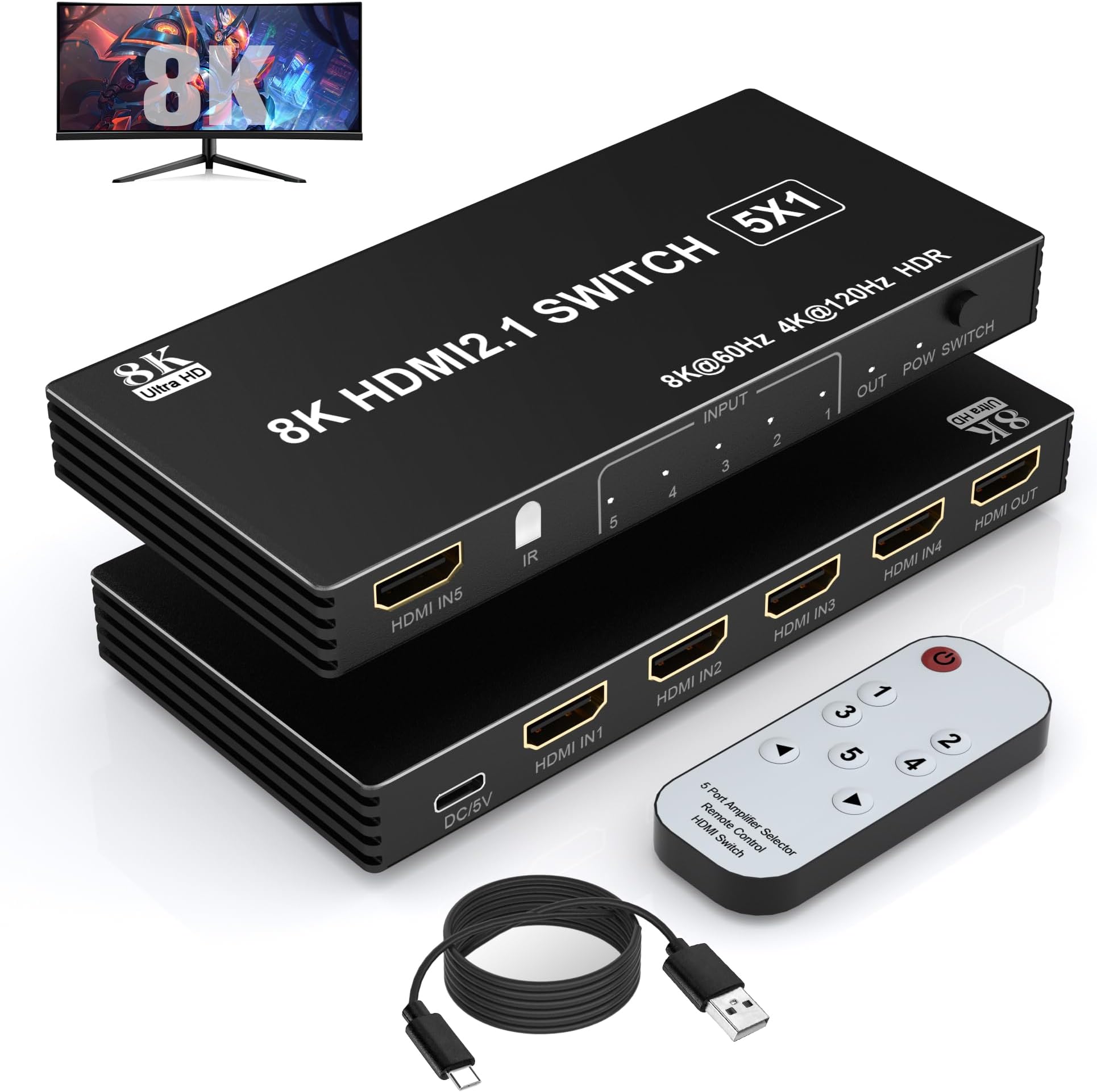 Amazon.com: 8K HDMI 2.1 Switch 4 in 1 Out, FERRISA 4K@120Hz HDMI ...