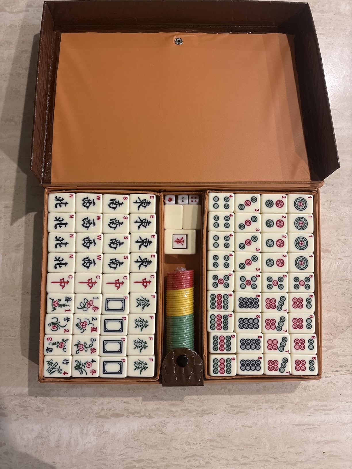 lehom 30MM Chinese Mahjong Set 144 Numbered Mahjong Tile Set Majiang ...