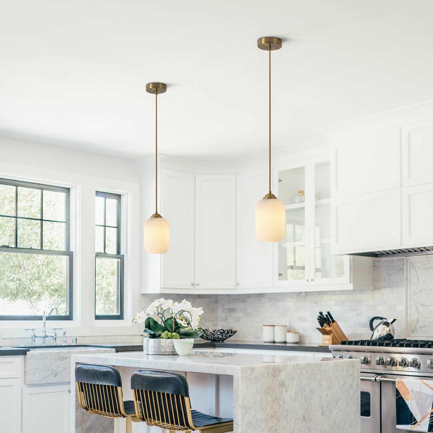 Ribbed Glass Mini Pendants Small Florence Pendant Light | M&S