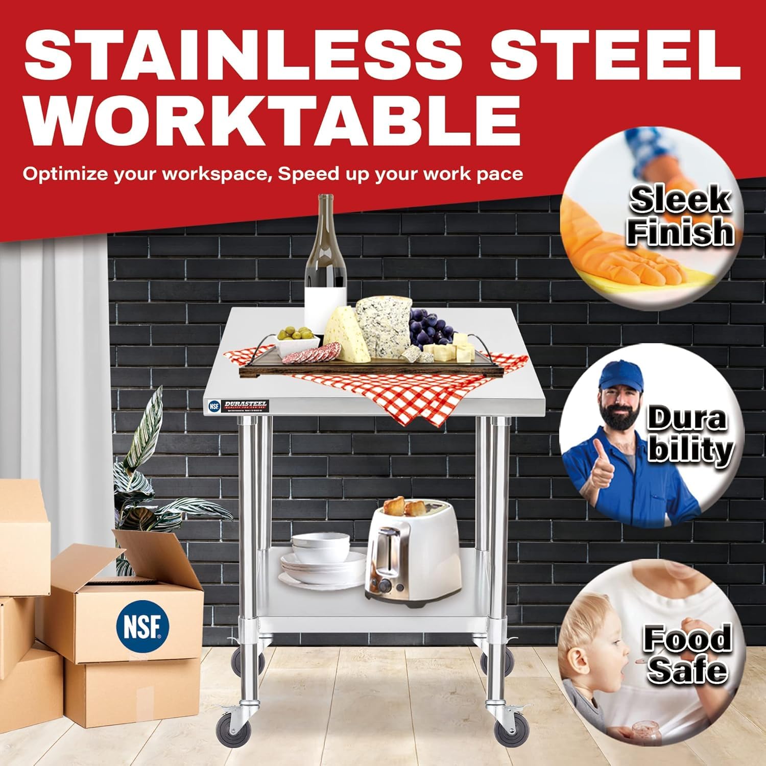 Snapklik.com : DuraSteel 30x30 NSF Stainless Steel Cart Work Table ...