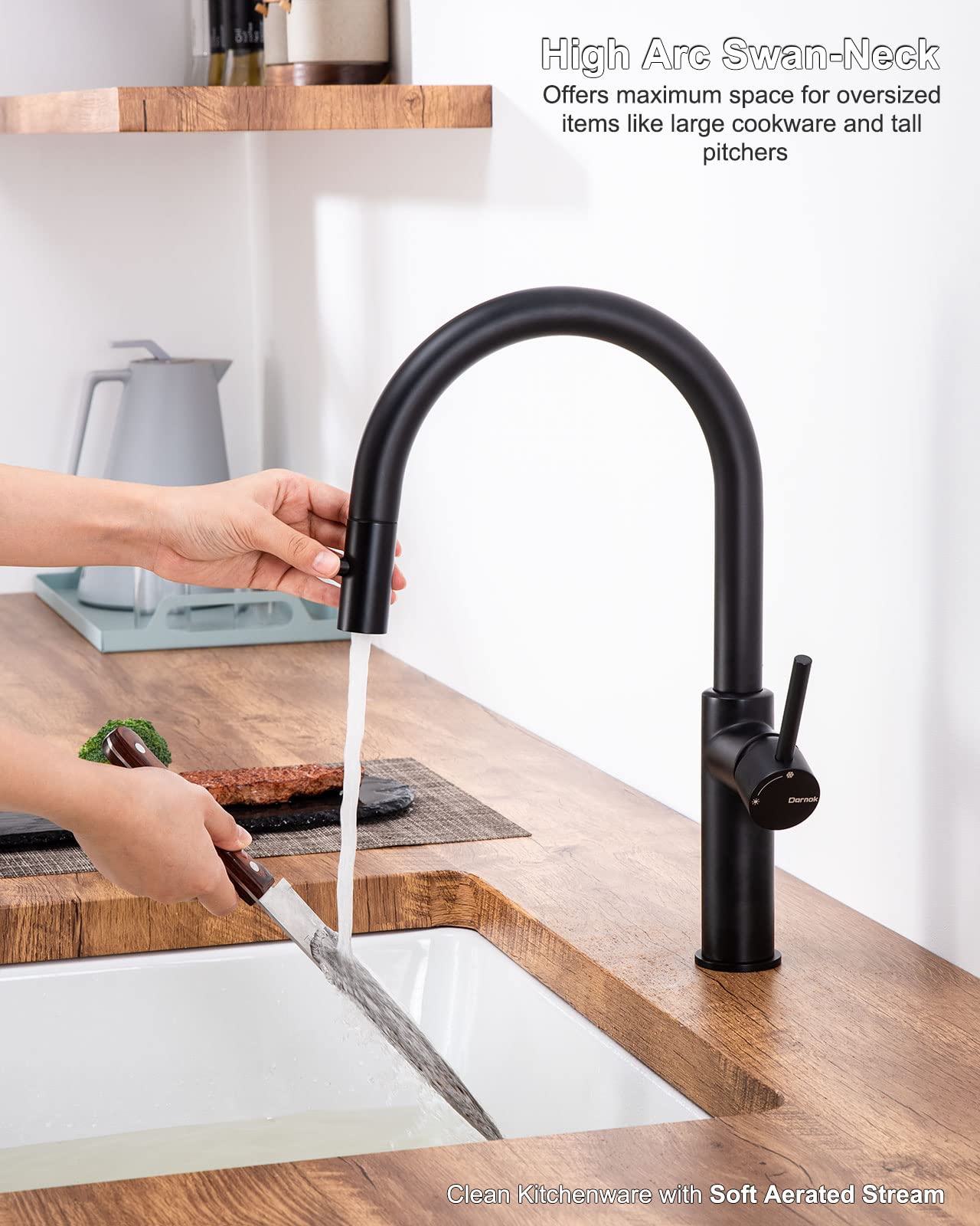 Darnok 79723MB Mia Black Kitchen Faucet with Pull Down Sprayer, 15.6 ...