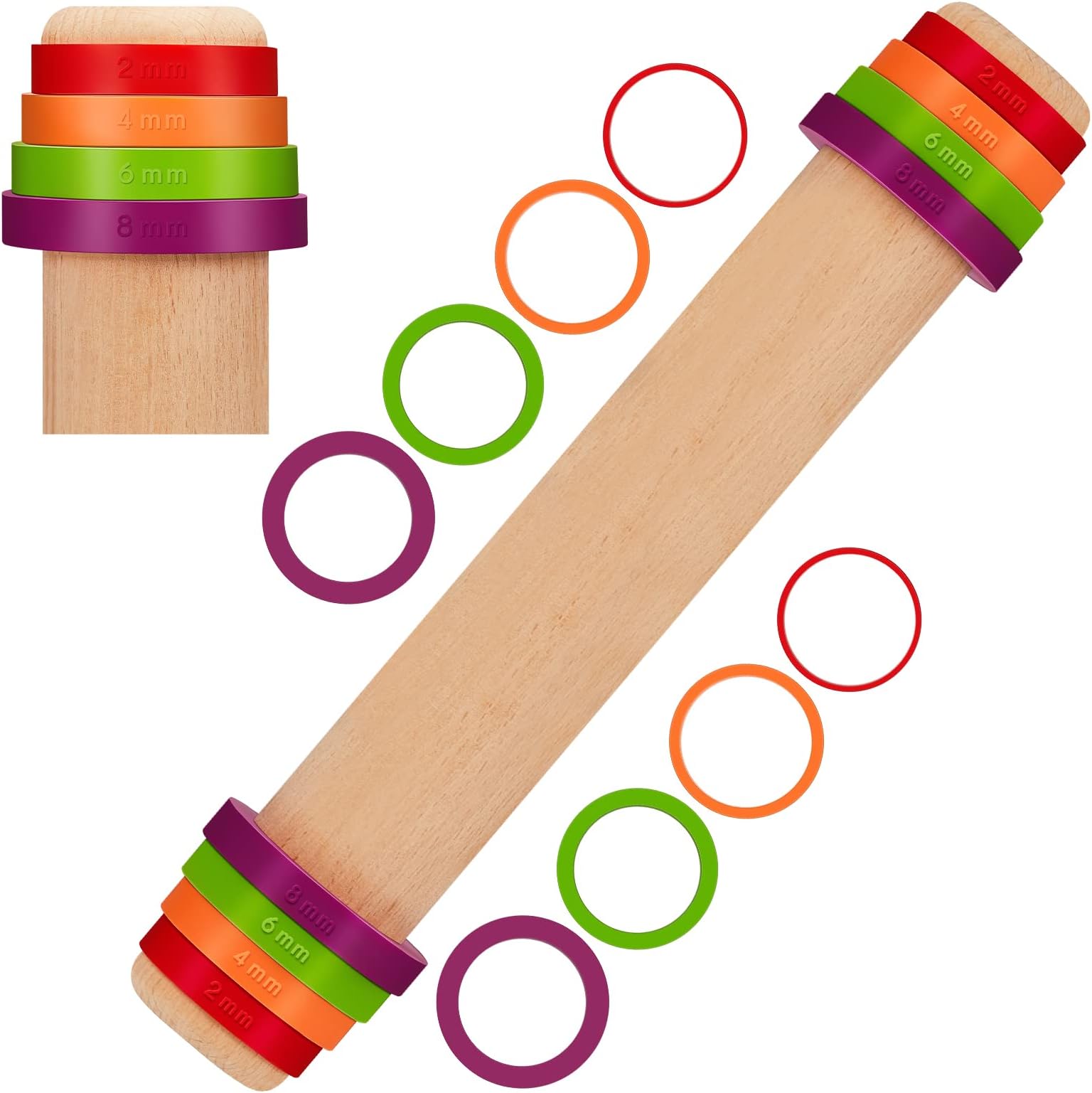 Amazon.com: Ireer Adjustable Rolling Pin with Thickness Rings 12 Inch ...