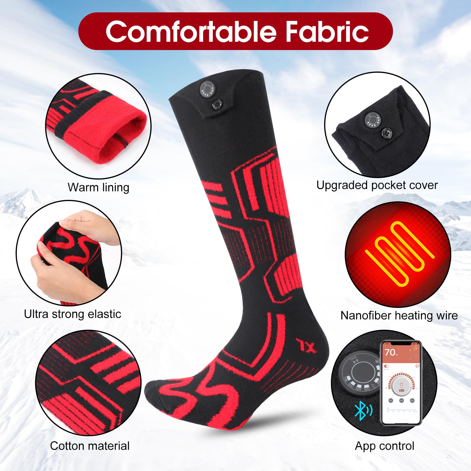 Snapklik.com : RELIRELIA Rechargeable Heated Socks, 7V 3000mAH Battery ...