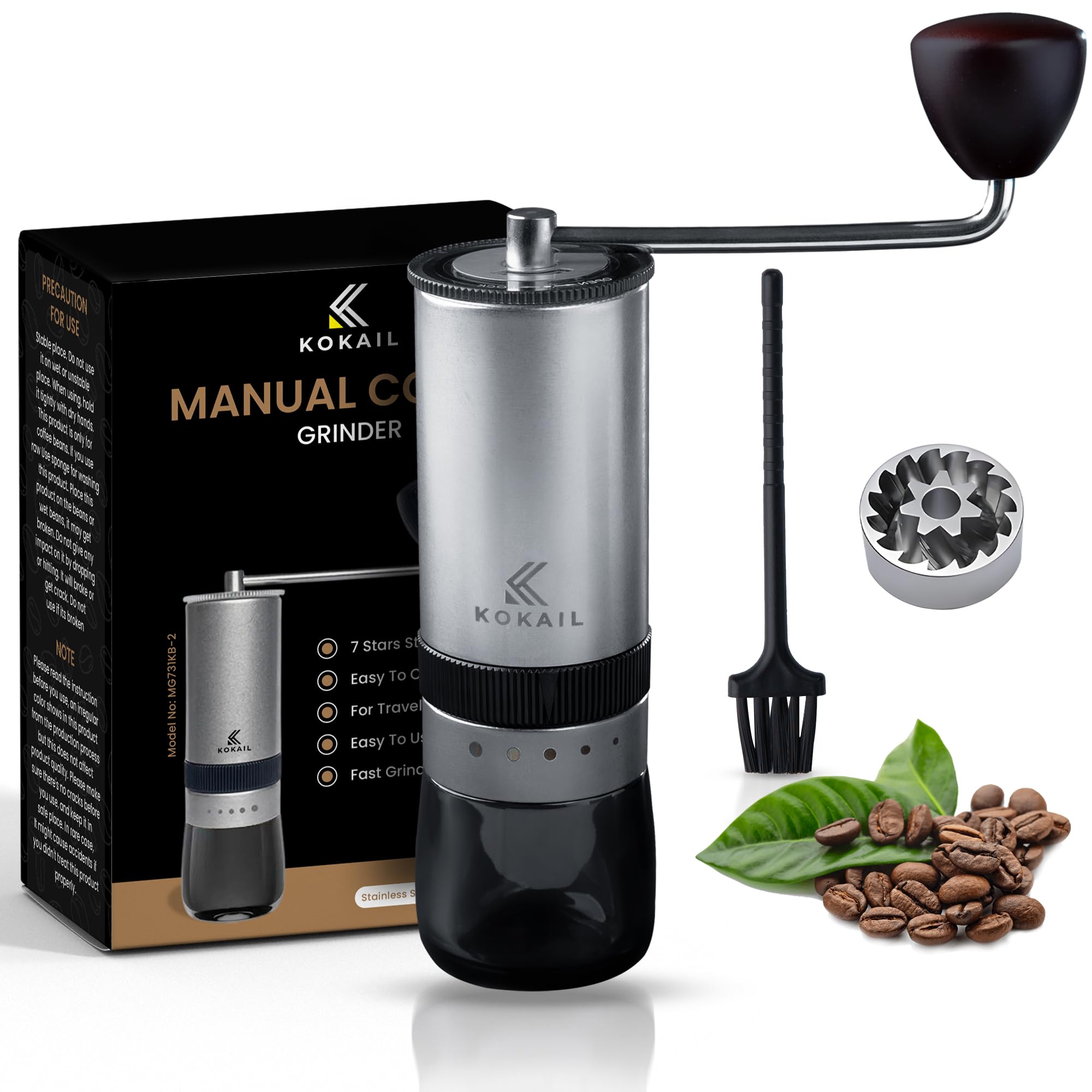 Amazon.com: Kokail Manual Hand Coffee Bean Grinder - 7 Star Stainless ...