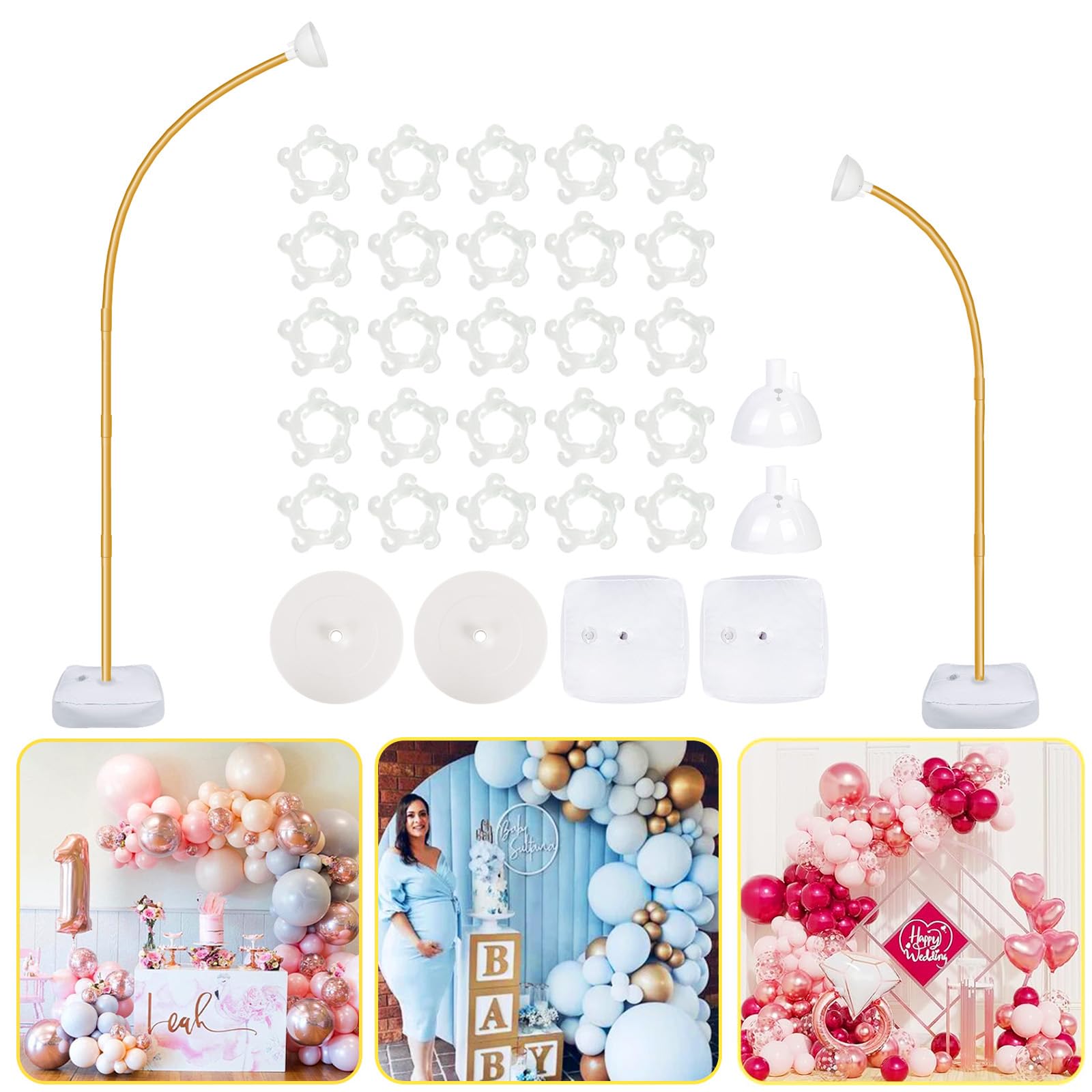 AerWo Balloon Arch Kit, 8.2ft+6ft Gold Half Arch Balloon Stand with ...